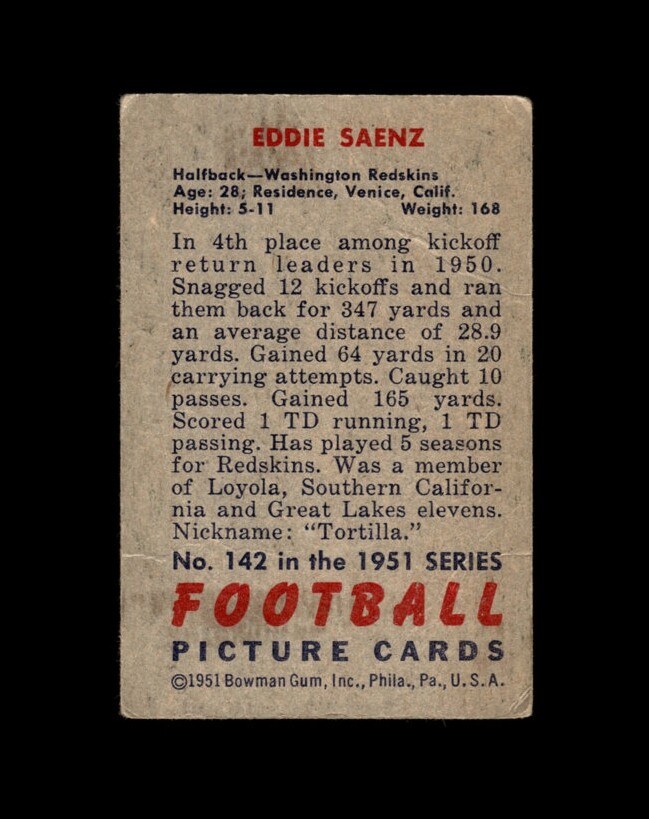1951 Bowman Set-Break #142 Eddie Saenz LOW GRADE (crease) *GMCARDS* | eBay