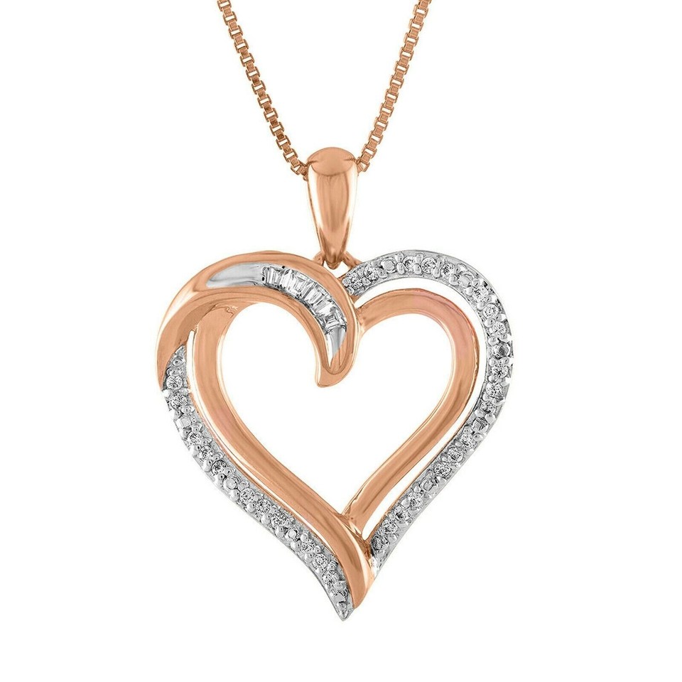 0.15Ct Round Cut Moissanite 14k Rose Gold Plated Heart Promise Pendant ...