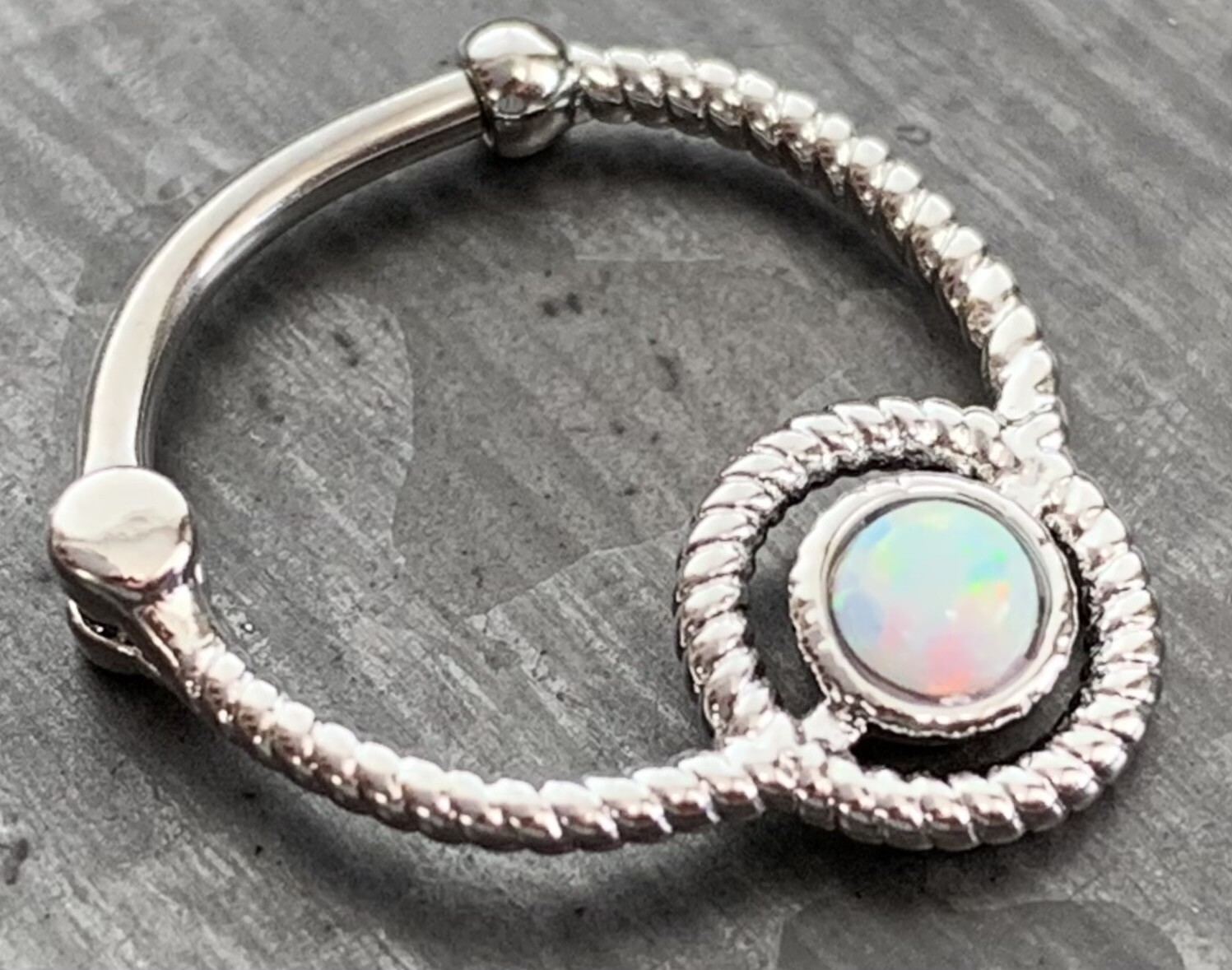 1pc Roped Circle Design Septum Clicker Opal Gem 16g Nose Ring Pierced ...