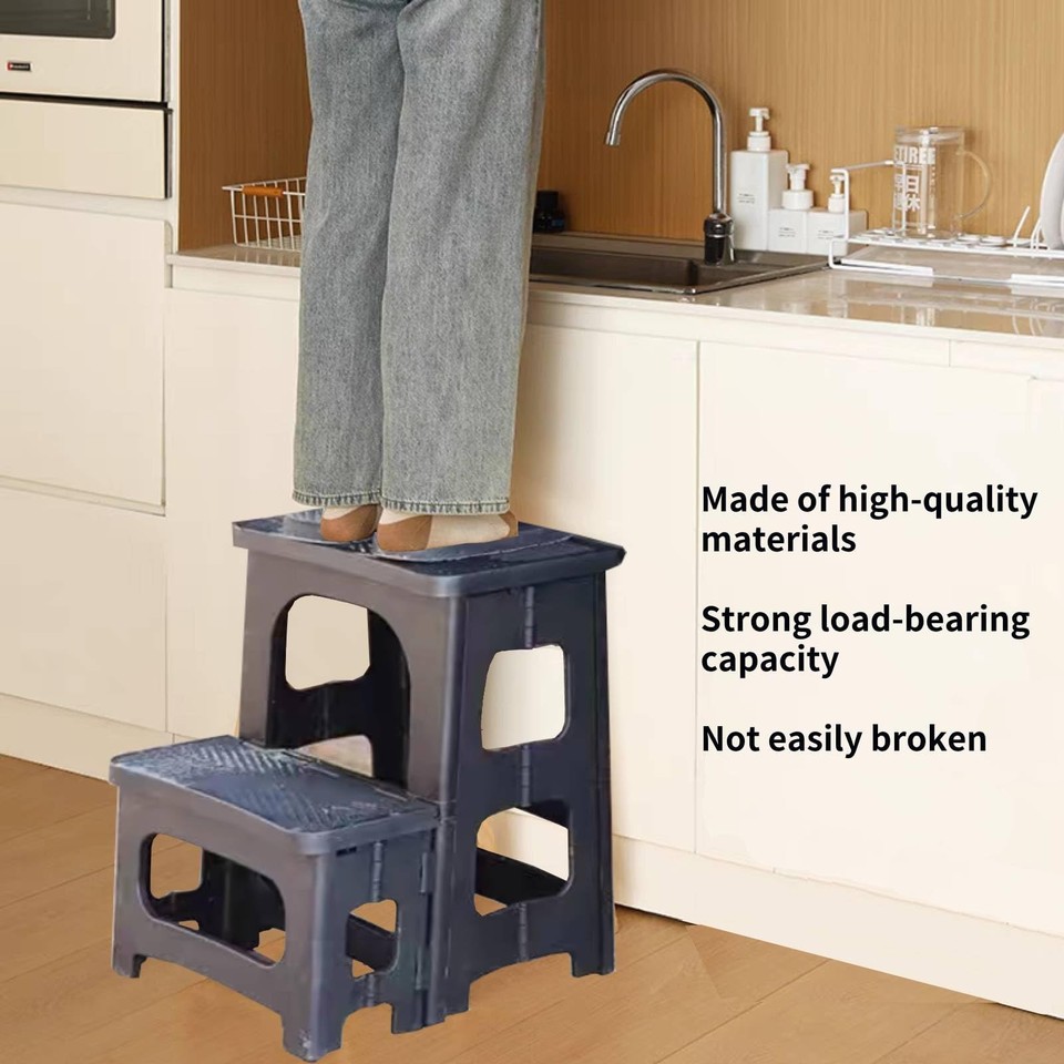 2-Step Folding Stool, Non-Slip Folding Step Stool Plastic Steps Ladder ...