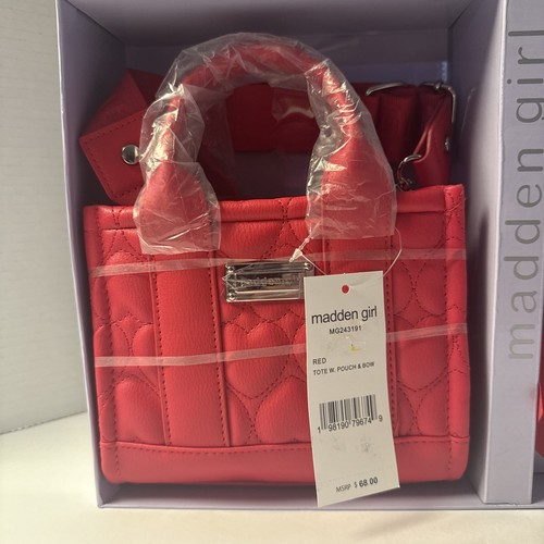 Madden Girl Mini Tote with Removable Pouch and Bow Clip. NWT Red Heart ...