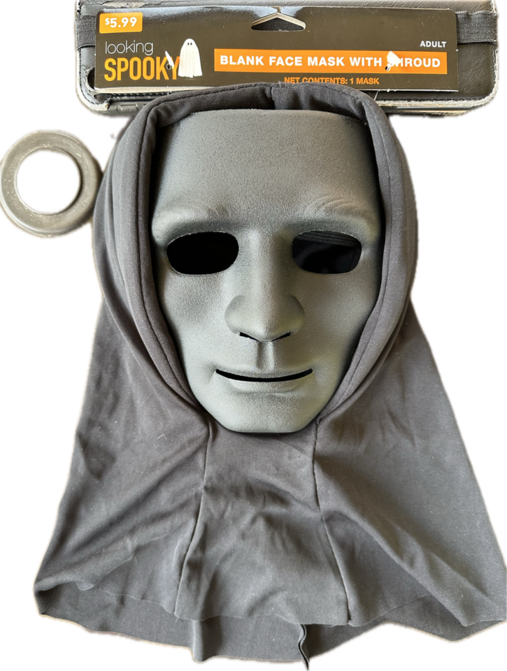 Black Blank Face Hooded Skull Mask Shroud Ghoul Ghost Adult Halloween ...