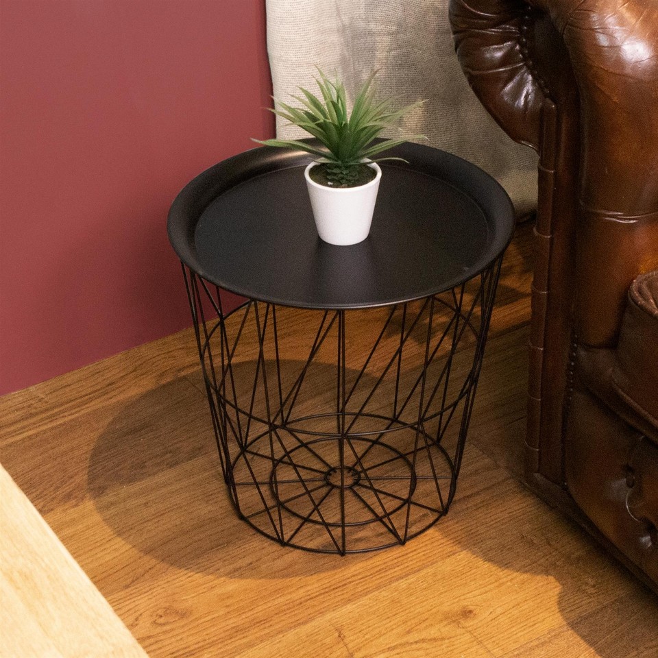 Black Metal Geometric Wire Occasional Side Table ~ Modern Storage Table ...