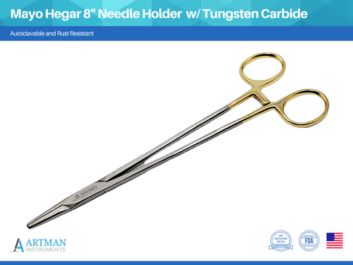 Mayo Hegar Needle Holder 8" Surgical Needle Driver with Tungsten ...