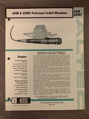 Vtg Original Altec 689B & 689BX Professional Cardioid Microphone Spec ...