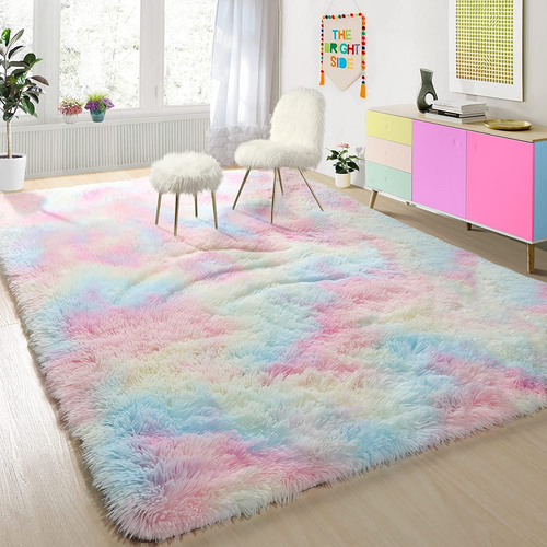 4X6 Rainbow Fluffy Soft Plush Area Rugs for Girls Bedroom, Shaggy Rugs ...