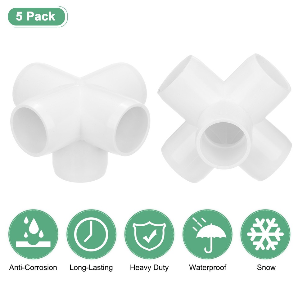 5-Pack PVC Fittings, 3/4 Inch PVC Pipe Connectors 5-Way for Furniture ...