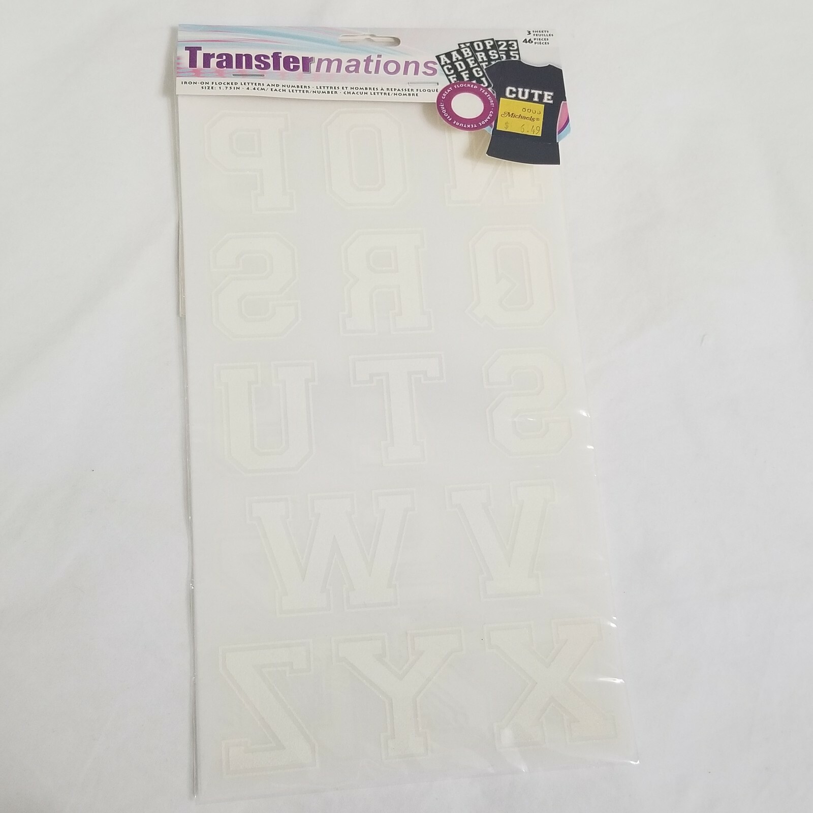 Transfermations Iron On Flocked Letters Numbers White 46 Pcs 1.75 ...