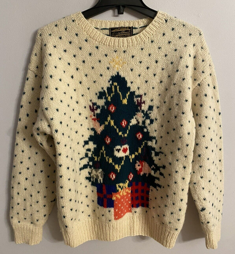 Vintage 1989 Eddie Bauer Christmas Tree 100% Wool Sweater Women's Size ...