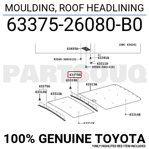 6337526080B0 Genuine Toyota MOULDING, ROOF HEADLINING 63375-26080-B0 | eBay