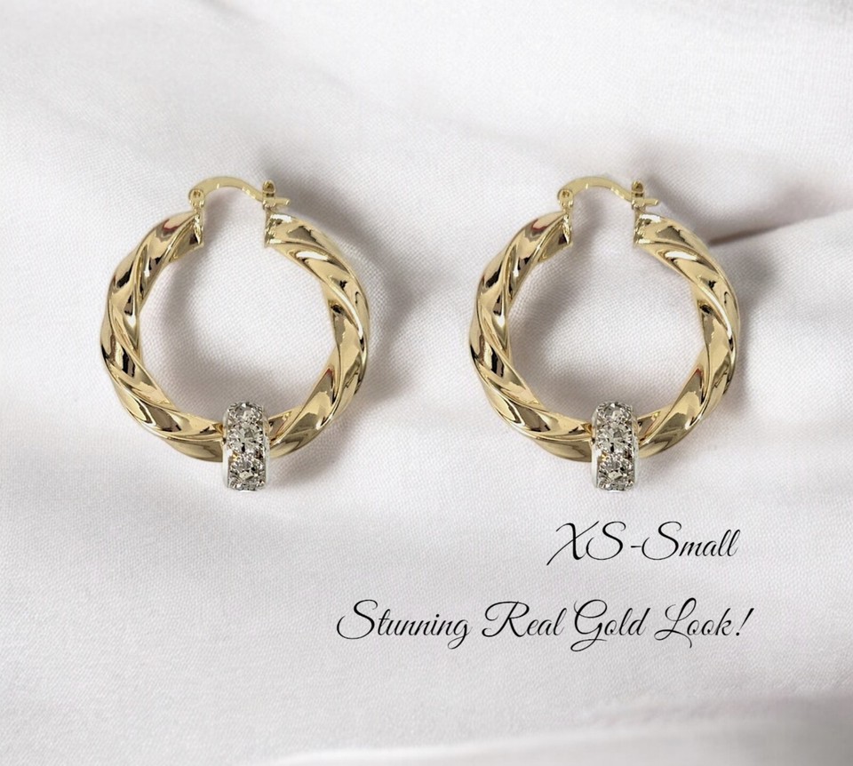 Small Gold Twist Hoop Earrings With Sparkly Balls Twisted Hoops 9ct Gold Guilded | eBay UK