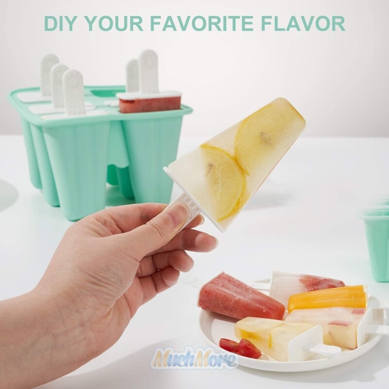 Silicone Popsicle Molds 10 Cavities Reusable Ice Pop Tray w/100 ...