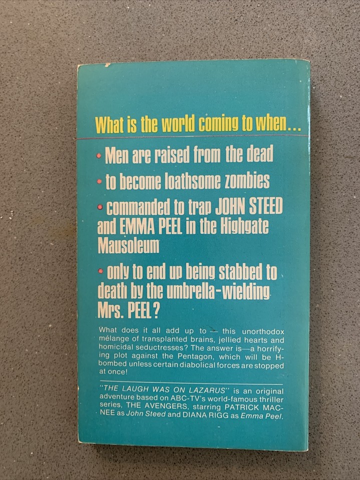 The Avengers The Laugh Was on Lazarus by John Garforth 1967 Berkley PB ...