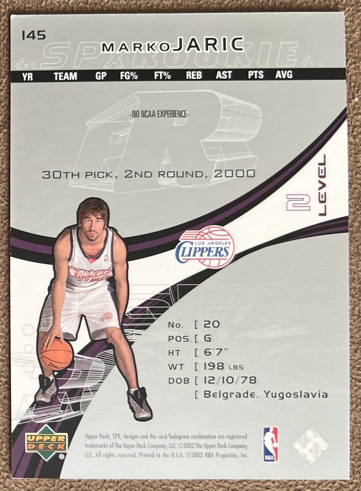 Marko Jaric 2002-03 SPx Rookie #145 /2999 Upper Deck Level 2 Numbered ...