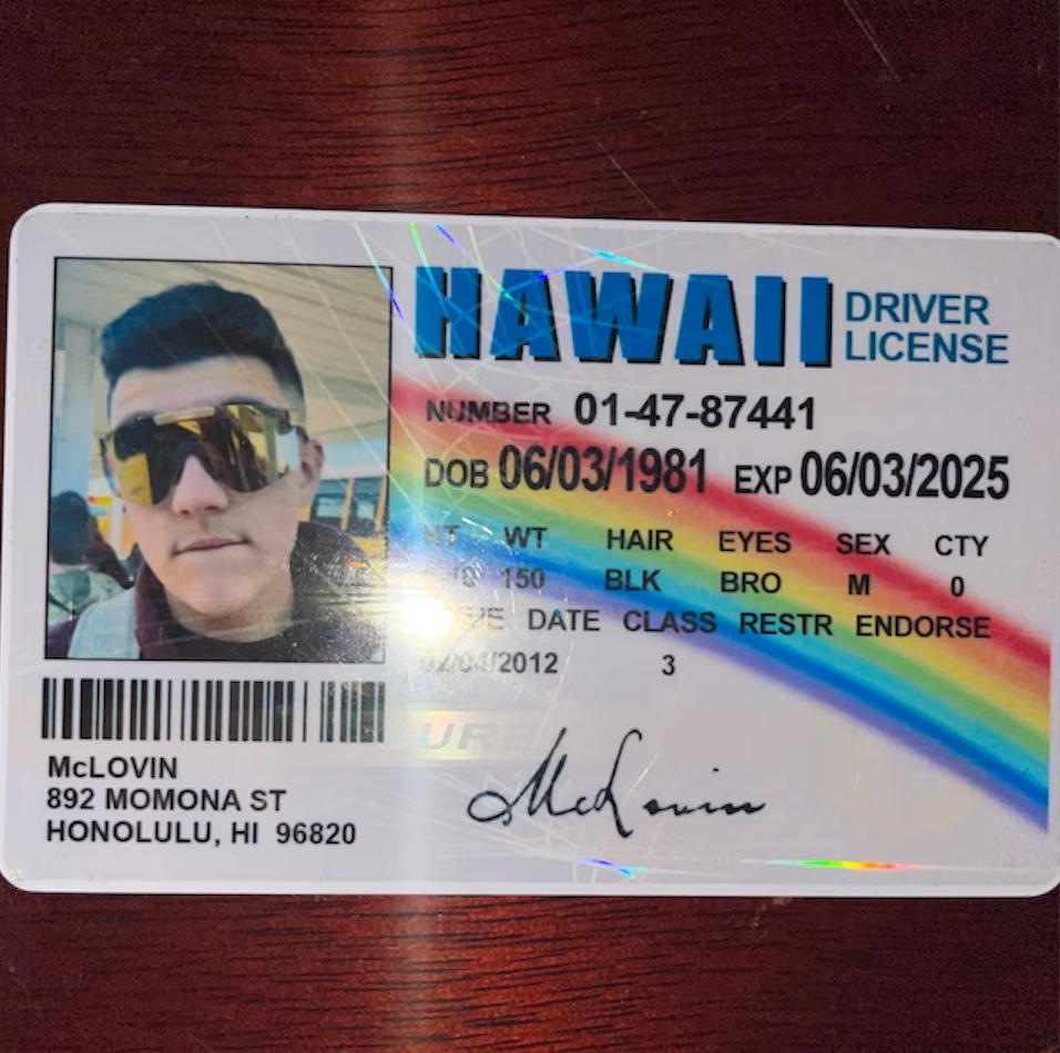 🌈🤓 McLovin ID CARD Movie Superbad Mc Lovin with "HOLOGRAM" 🌈🤓 | eBay
