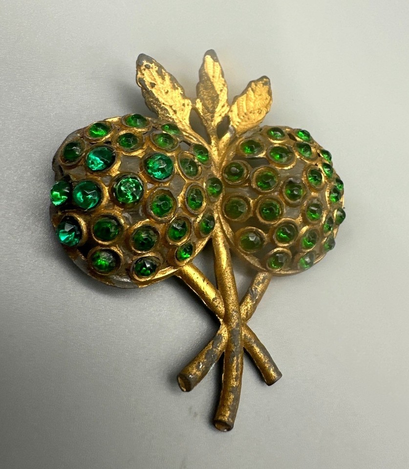 Vintage Brooch Green Rhinestone Signed SUN Has Flaws Please Read Unique Pin | eBay