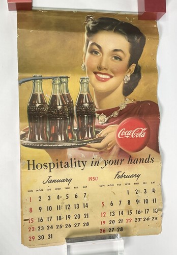 Vintage 1950 Coca-Cola Pin-Up Calendar w/ Beautiful Art - Complete ...