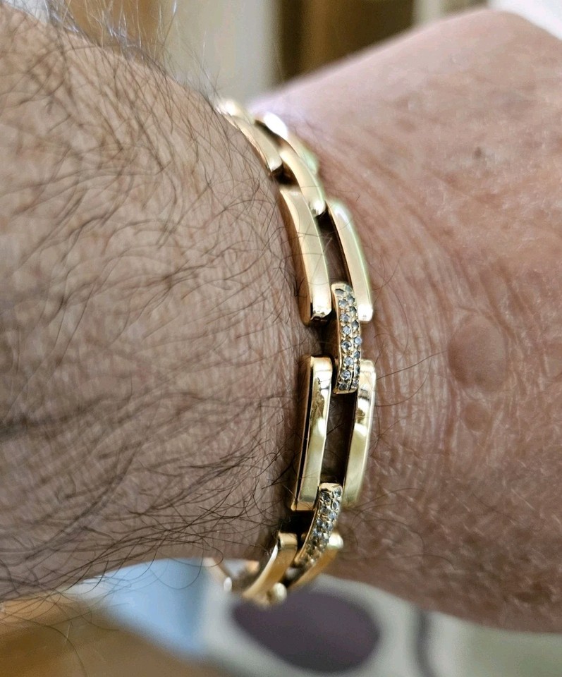 18k Solid Gold, Mens Link Bracelet, Lenth 7.25 Inch, 8mm Width, 21 ...