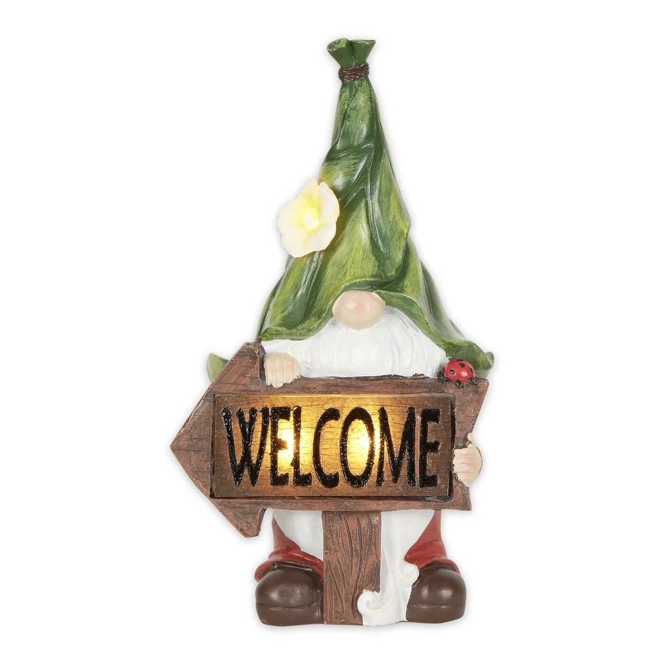 Gnome with Light Up Welcome SIGN Solar STATUE Free Shipping | eBay