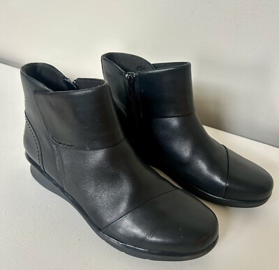 Clarks Ankle Boots Womens Size 7M Cora Blossom Black Leather Side Zip ...