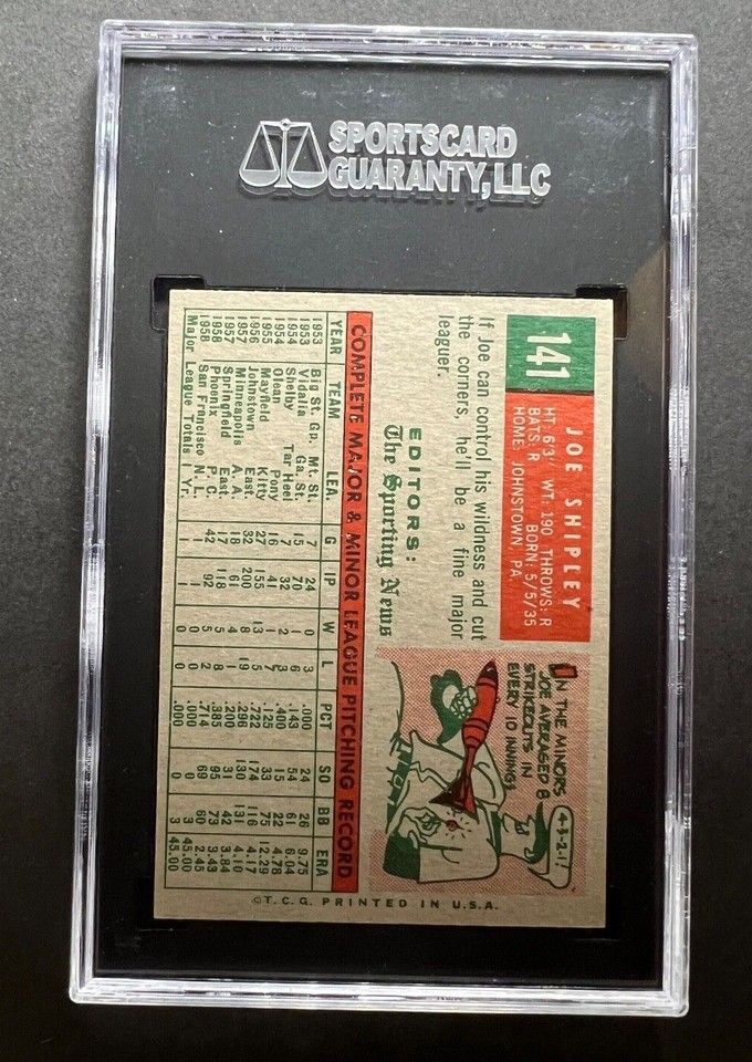 1959 Topps Joe Shipley #141 San Francisco Giants Rookie Stars SGC 8 | eBay