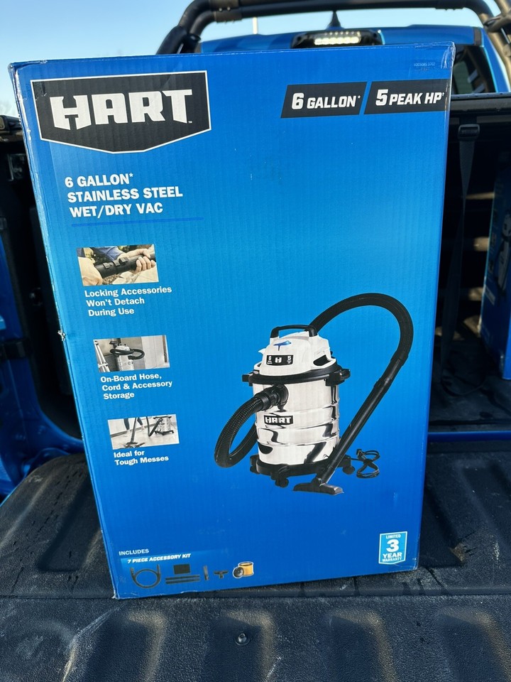 HART 6 Gal Stainless Steel Wet/Dry Vacuum - Powerful 5HP Cleaner NEW ...