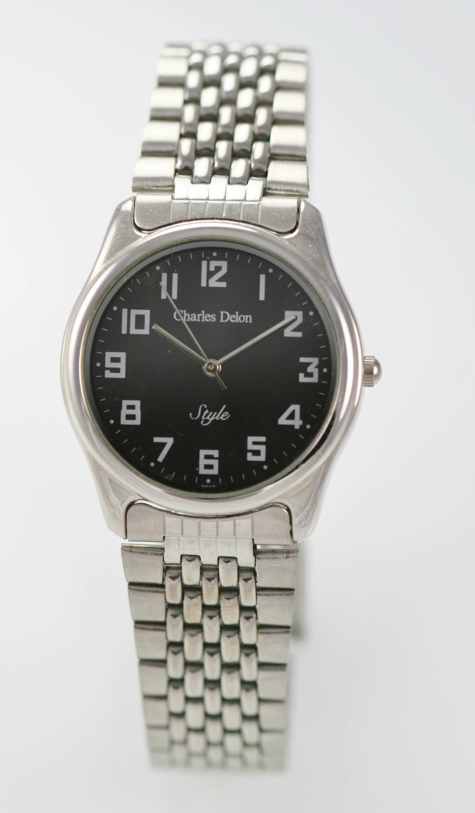 Charles Delon Watch Men Black Water Resistant Stainless Silver Steel ...