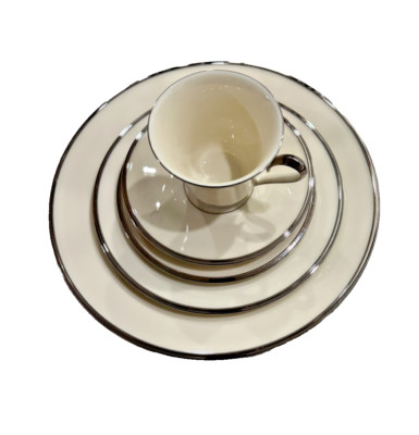 48 Piece LENOX Solitaire Fine Bone China Dinnerware Platinum Trim USA ...