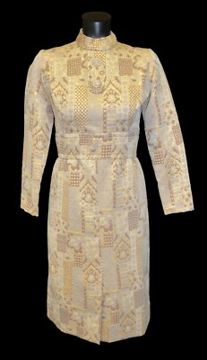 Richard Frontman Vintage 60s Beige Gold High Neck Cocktail Party Dress ...