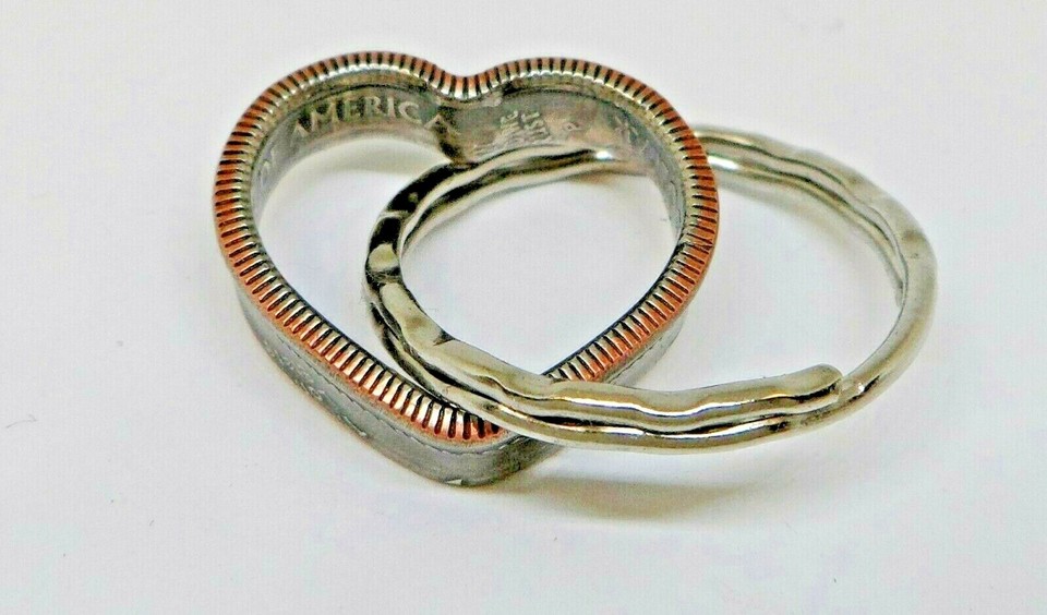 COIN HEART SHAPED KEY RING MADE FROM US QUARTER coin ring you pick the ...