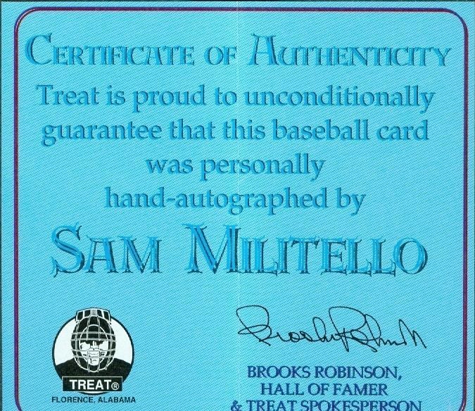 Sam Militello Baseball Auto COA 1993 Topps '93 Signature Autograph ...