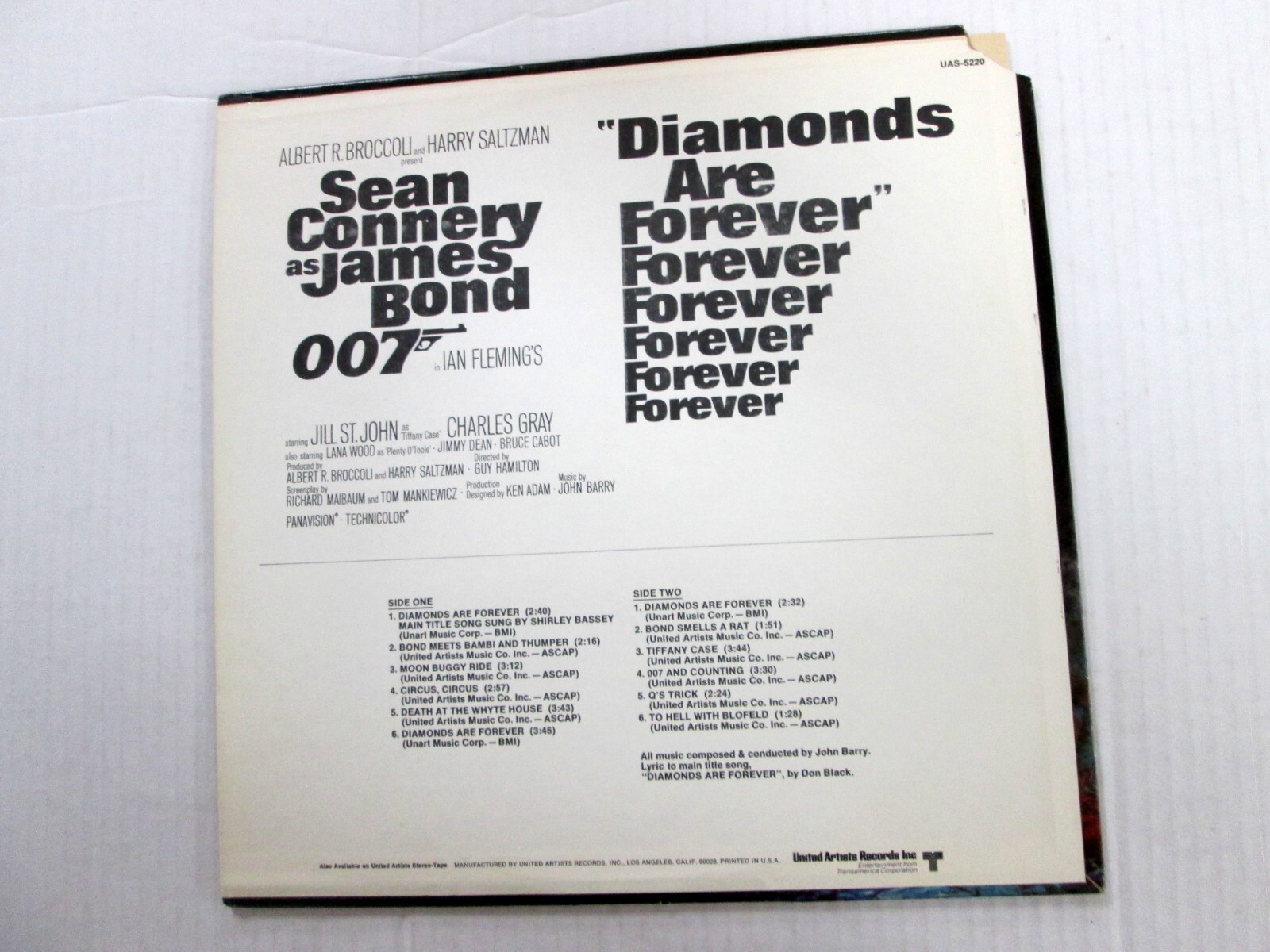 DIAMONDS ARE FOREVER James Bond SOUNDTRACK LP John Barry SHIRLEY BASSEY ...