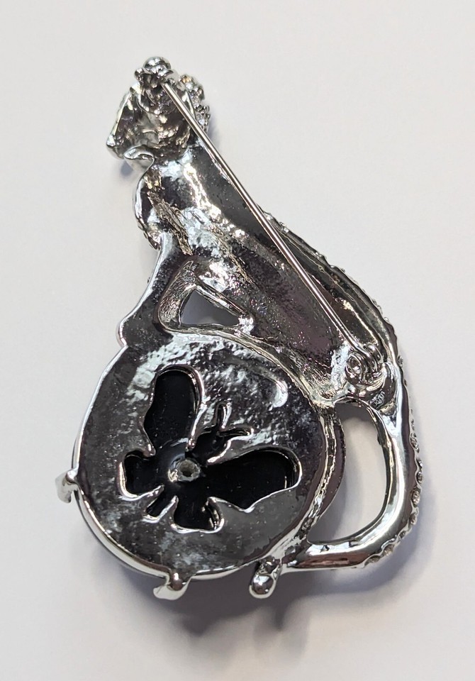 LEOPARD/CHEETAH ON A BALL WALLIS SIMPSON BROOCH REPRO SILVER TONE PAVE ...