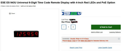 ESE ES-943U Time Code Remote Display with 4.0" Red LED Displays CG002GG ...