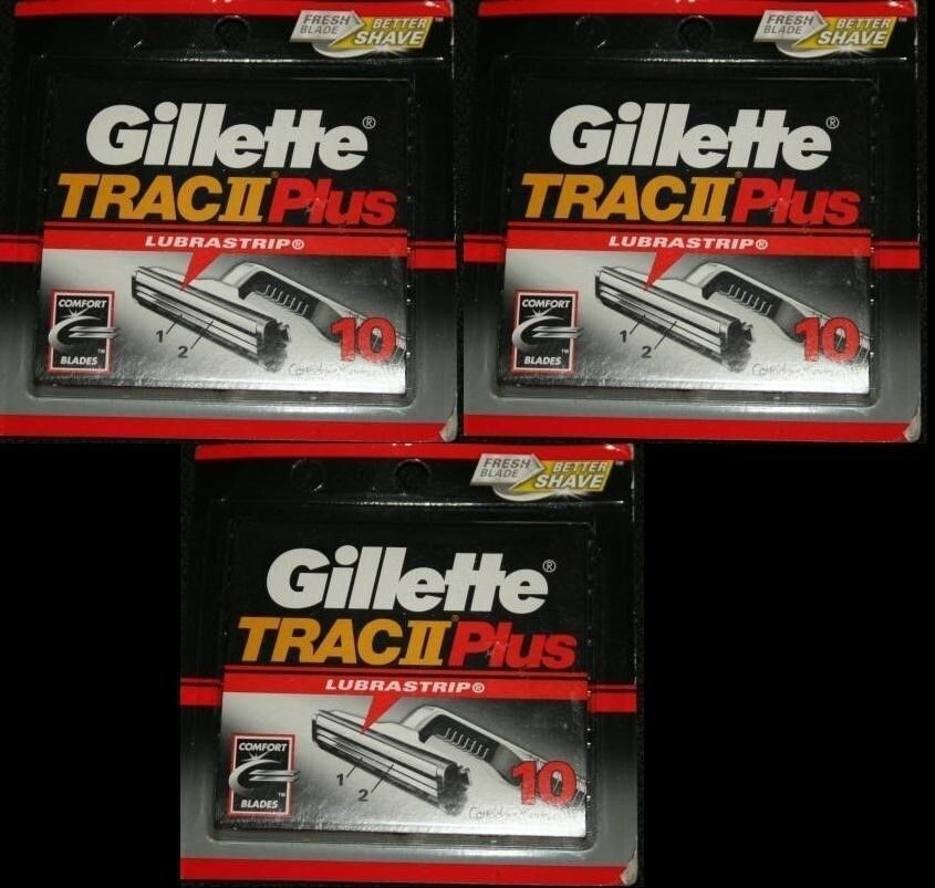 30 Gillette Trac II PLUS cartridges Blades Razor Handle Shaver Refills ...