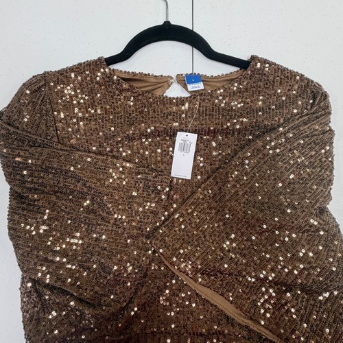 Old Navy Women's Sequin Flutter Sleeve Dress Sparkle Brown Party Size L ...