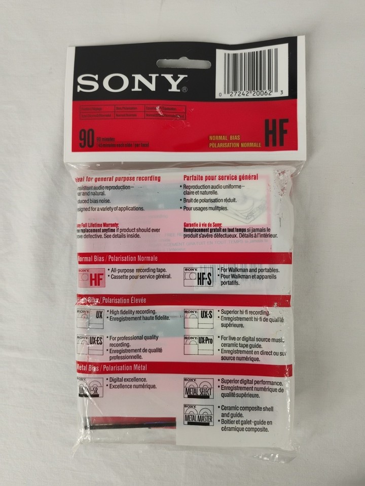 2 Sony High Fidelity HF 90 Minute Blank Cassette Tapes Recording ...