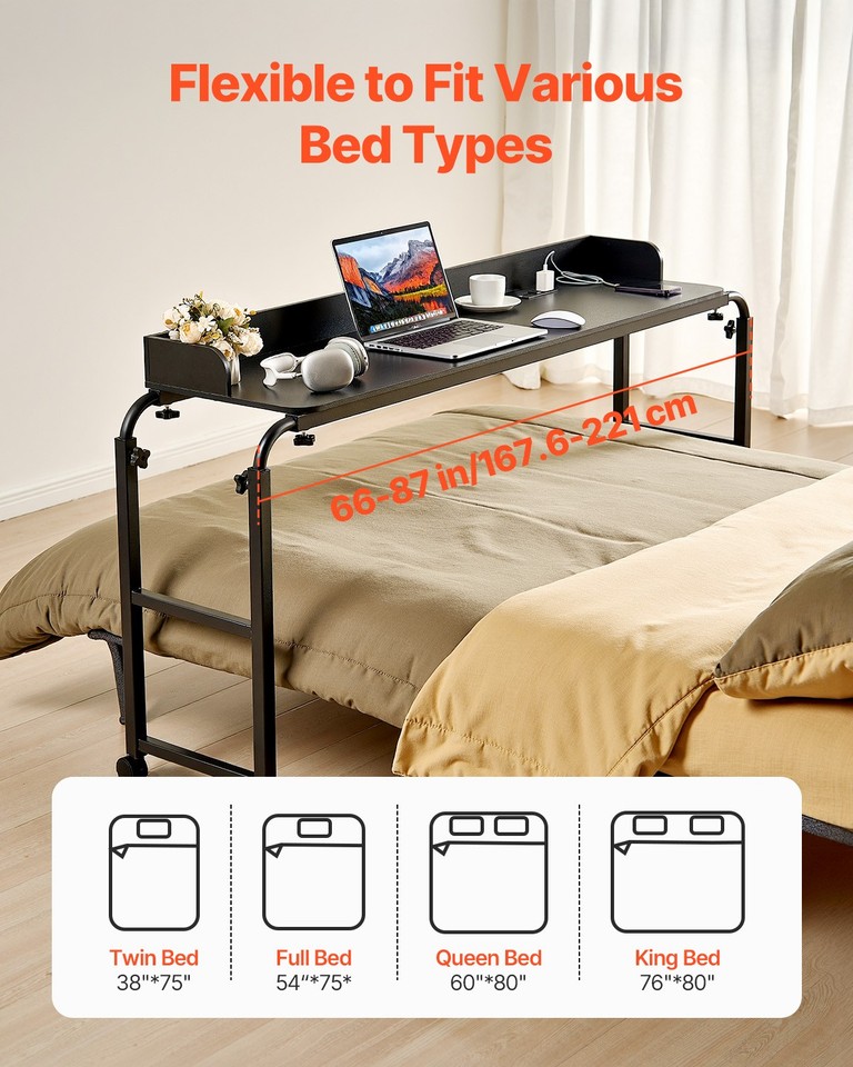 Uimoso Overbed Table Mobile Bed Side Desk 4 Wheels (2 w/ Brakes ...