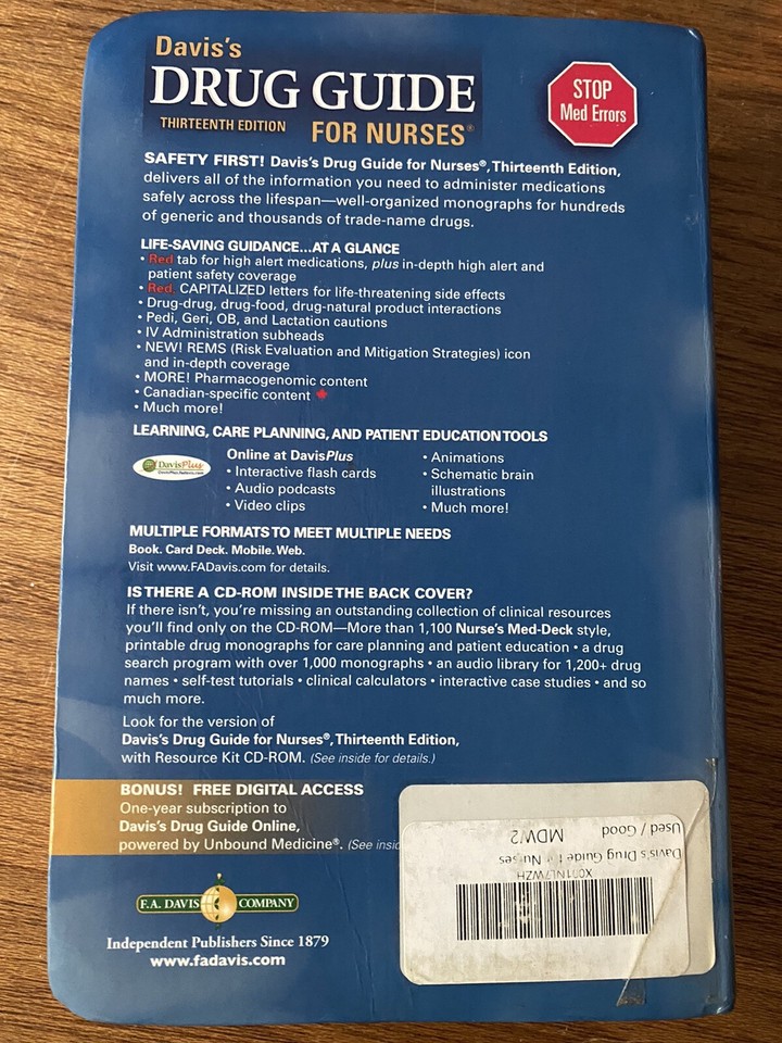 DAVIS'S DRUG GUIDE FOR NURSES By Vallerand 13th Edition 9780803628373| eBay