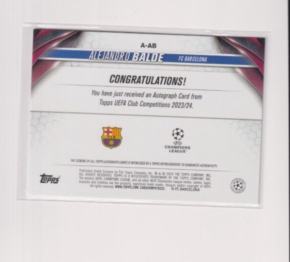ALEJANDRO BALDE 2024 TOPPS SOCCER UEFA CLUB COMPETITIONS CERTIFIED ...