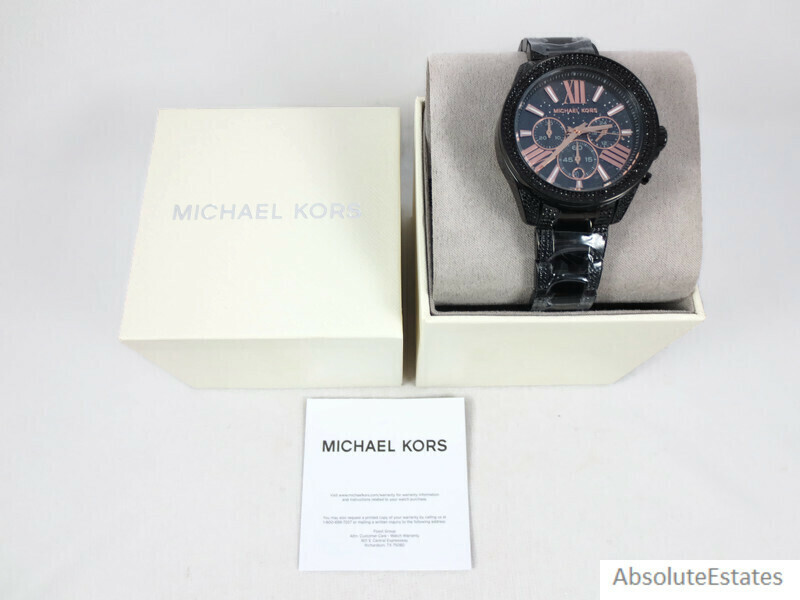 NEW Michael Kors Wren Black Chronograph Crystal Watch Unisex MK6708 NIB ...