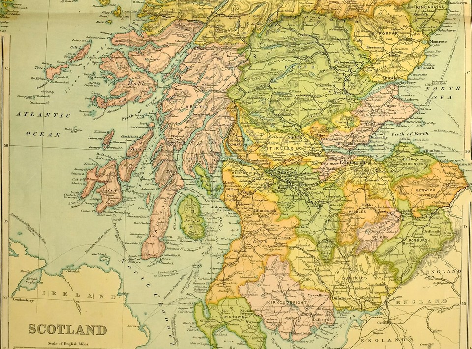 1905 ANTIQUE MAP ~ SCOTLAND HEBRIDES ARGYLL SUTHERLAND PERTH GLASGOW ...