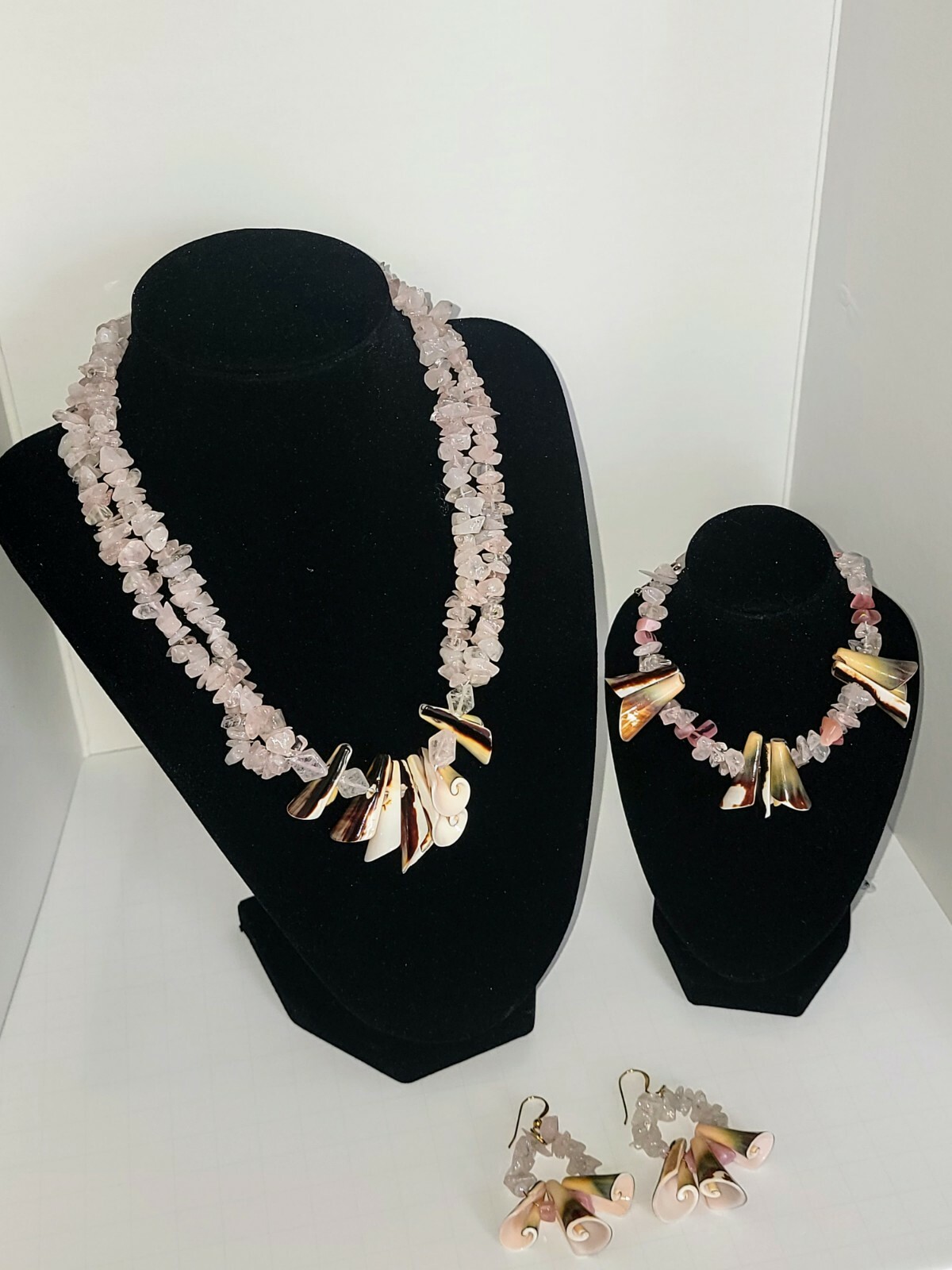 Rose quartz, Shell and gold filled findings. Womens jewelry set. Free ...