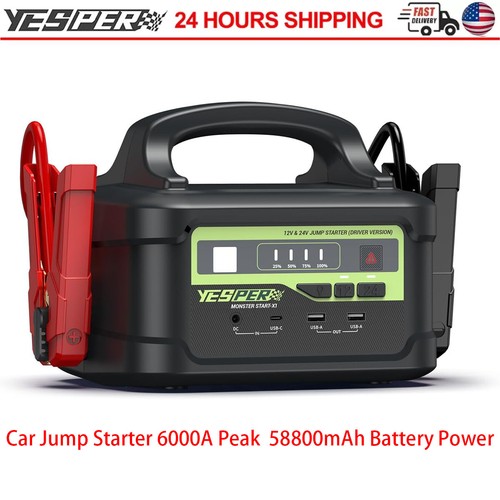 ⚡YESPER 12/24V Jump Starter 6000A Emergency Booster 58800mAh Jumper Box ...