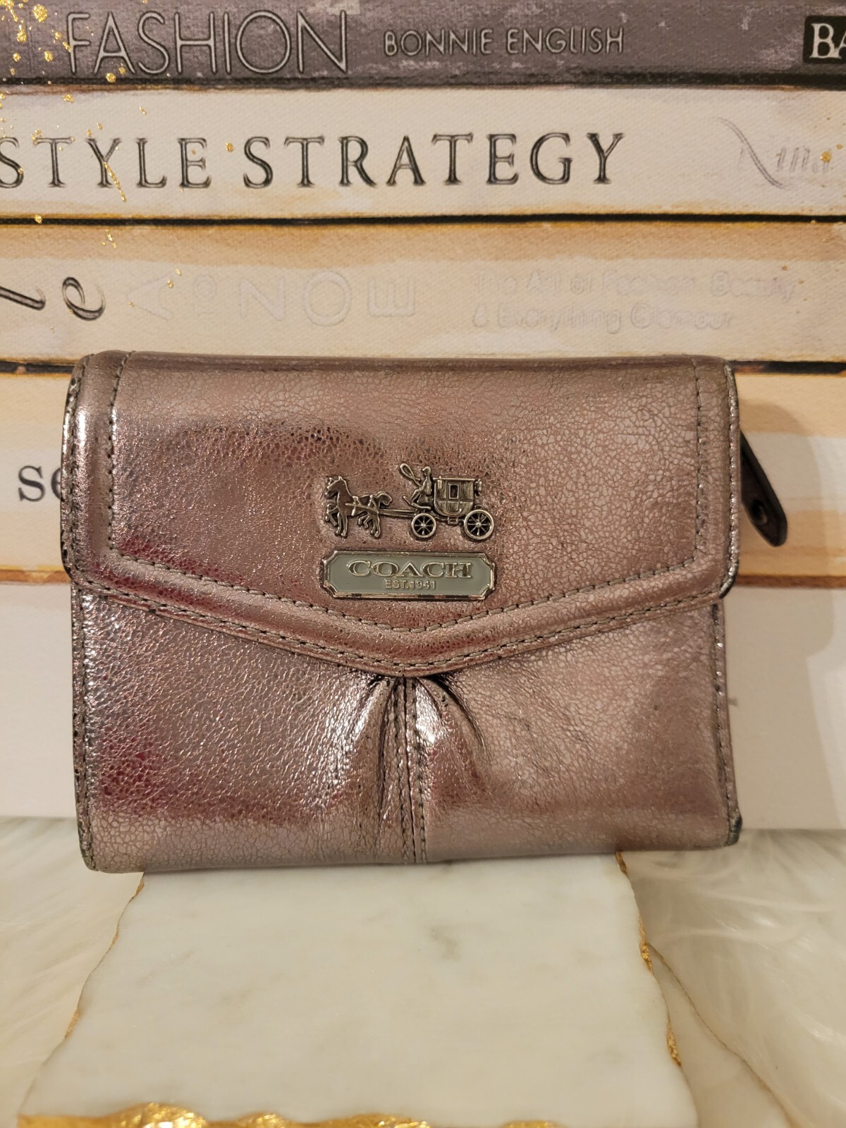 Coach Metallic Bronze Bifold Snap Wallet With Card,ID… - Gem