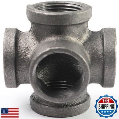 AGUTEA Black 5-way Side Exit Cross,Cast Iron Pipe Fitting Cast Iron ...