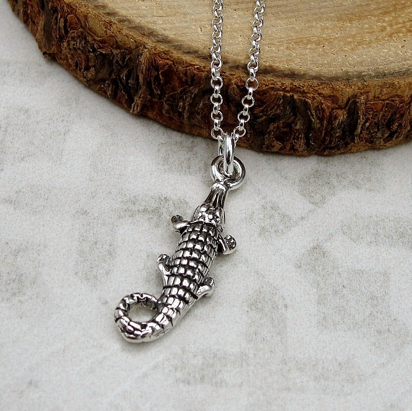 925 Sterling Silver Alligator Necklace - Crocodile Gator Charm Jewelry ...
