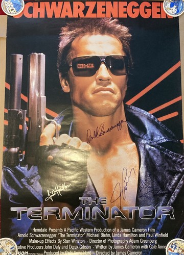 The Terminator Poster Signed By Arnold Schwarzenegger, James Cameron ...