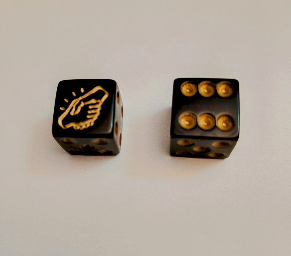 2013 Monopoly Board Game Replacement Dice Set of 2 Black Dice/Gold Pips ...