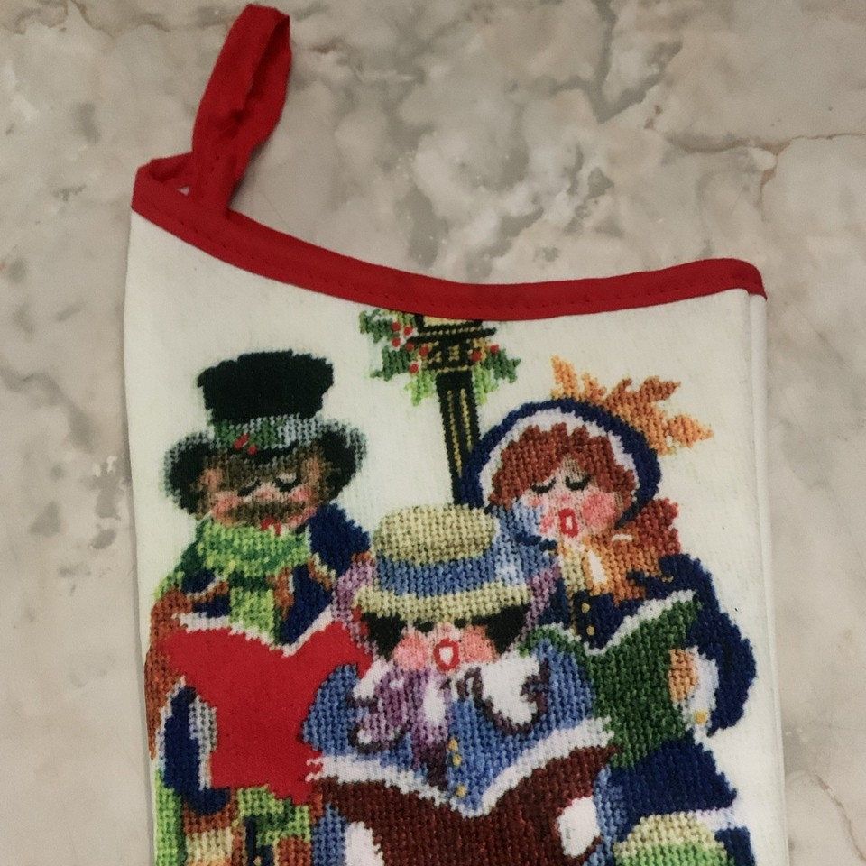 Vintage 1985 STRICTLY CHRISTMAS Carolers Faux Needlepoint Stocking 18 ...